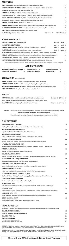 Menu | Blue Fin Restaurant & Bar